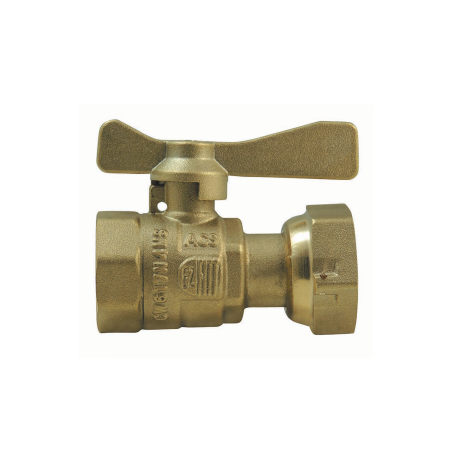 Female/Female raw brass water-meter valve, asymmetric butterfly handle