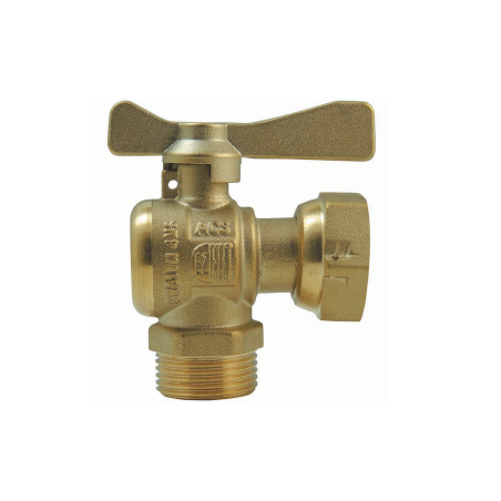Water meter isolation angled ball valve, Male/Female, butterfly handle