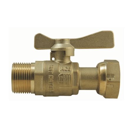 Female/Female raw brass water-meter valve, long type, butterfly handle
