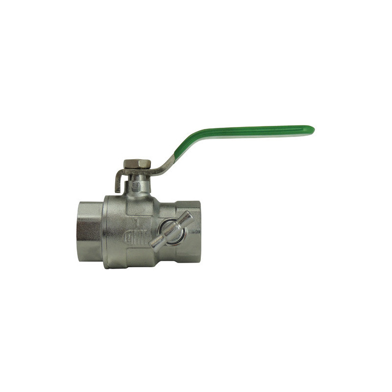 Female/Female chrome plated brass NF drain valve, green flat handle